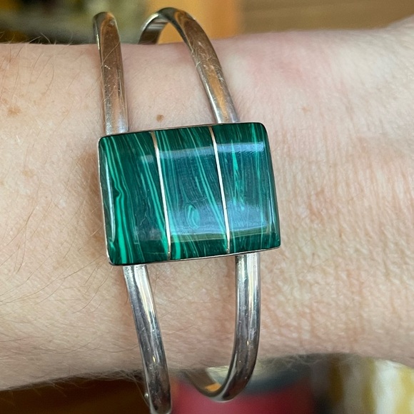 Jewelry | Vintage Malachite And Silver Cuff Bracelet Marked 925 Mex | Poshmark